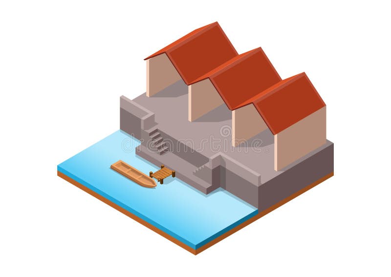 Building Side of Sea with Wooden Boat Stock Vector - Illustration of ...