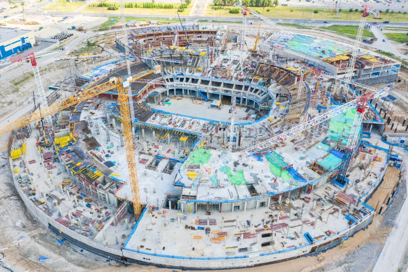 Construction of a Stadium, Exhibition Complex, Arena. Heavy Machines ...