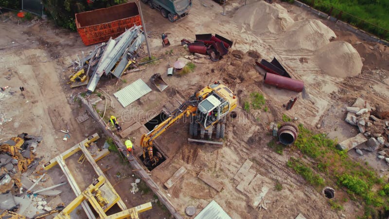 Building Site. Construction Workers Working on a New Expressway ...