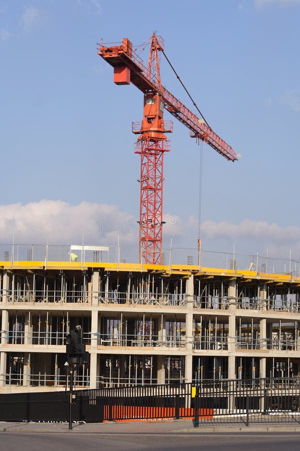Building Site With Overhead Crane Stock Photo - Image of iron, rods ...