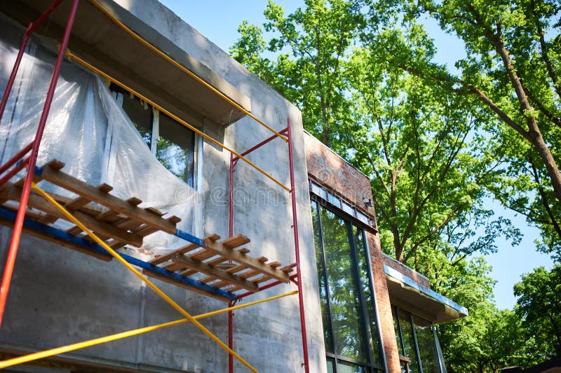 Building Site with House Under Construction Stock Photo - Image of ...