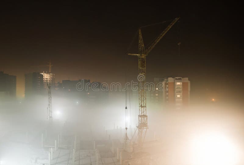 Building Site in the Mist of the Night Stock Photo - Image of building ...