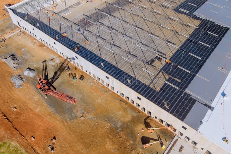 Building Site Under Construction Warehouse Roof Truss Metal Frame Steel ...