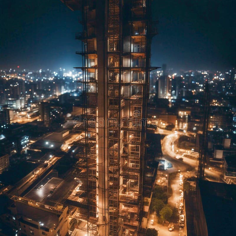 Building the Skyline: High Rise Construction Site at Night, Urban ...