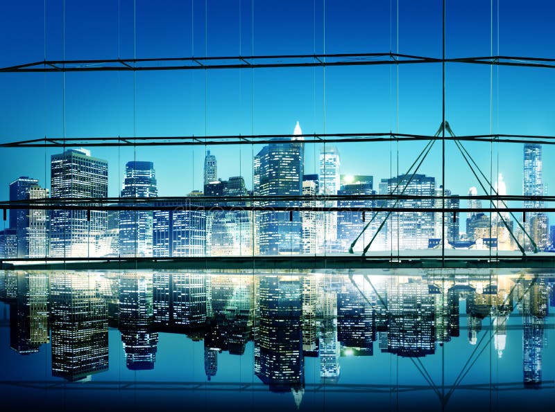 Building Skyscraper Panoramic Night New York City Concept Stock Image ...