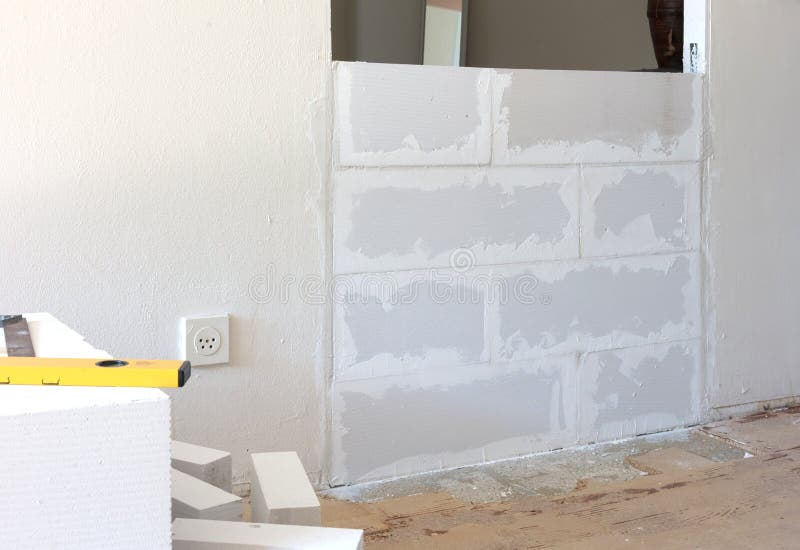 Building a Small Wall with Lightweight Concrete Blocks Stock Image ...