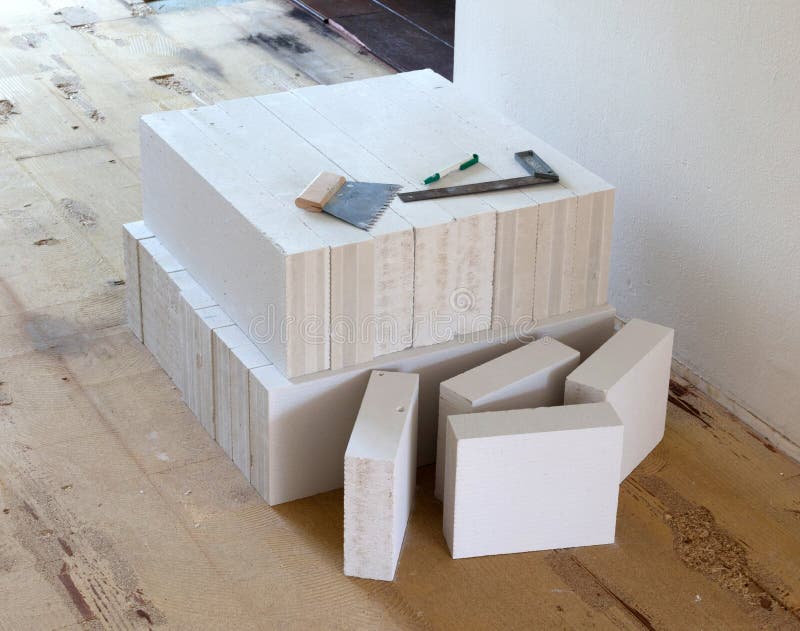 Building a Small Wall with Lightweight Concrete Blocks Stock Photo ...