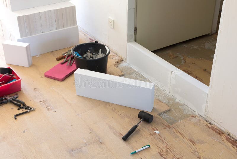 Building a Small Wall with Lightweight Concrete Blocks Stock Photo ...