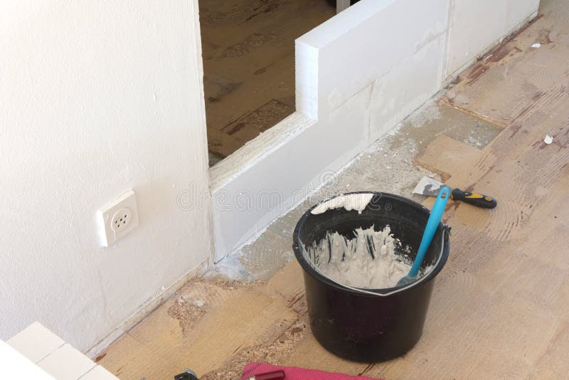 Building a Small Wall with Lightweight Concrete Blocks Stock Photo ...