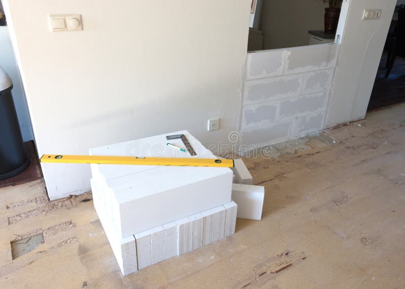 Building a Small Wall with Lightweight Concrete Blocks Stock Photo ...