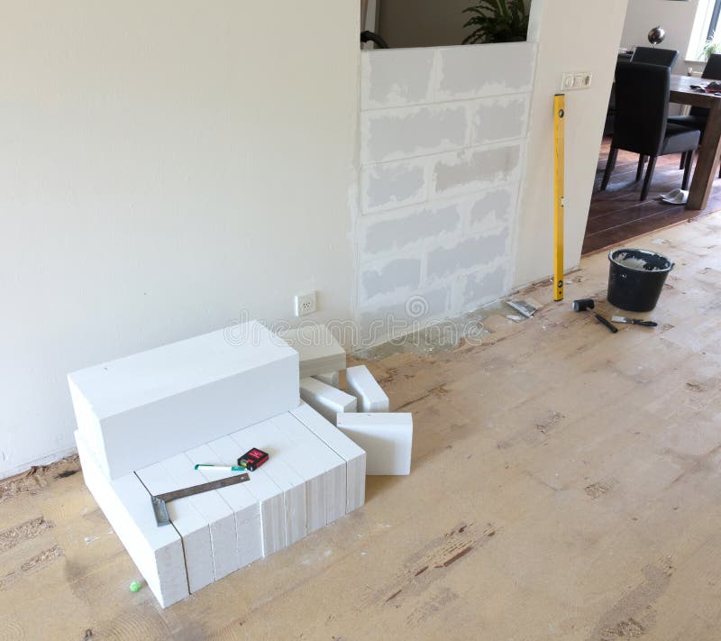 Building a Small Wall with Lightweight Concrete Blocks Stock Image ...