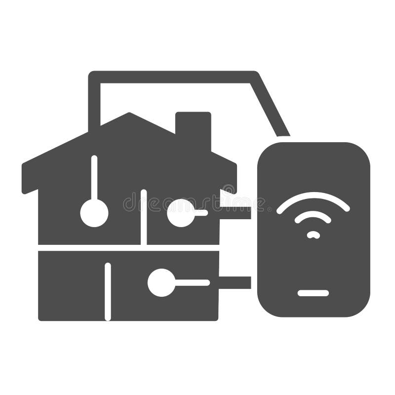 Building and Smartphone with Connections Solid Icon, Smart Home Symbol ...
