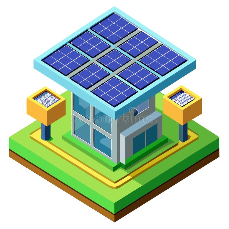 A Building with a Solar Panel on Top Stock Illustration - Illustration ...