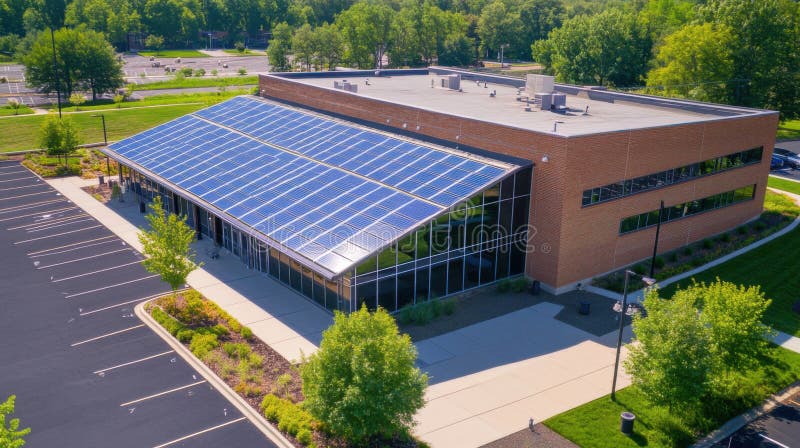 Building with Solar Panels Features Modern Design and Sustainable ...