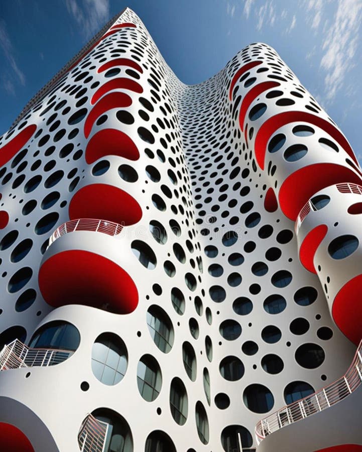 A Building with a Spiral Staircase that Has a Red and Blue Design ...