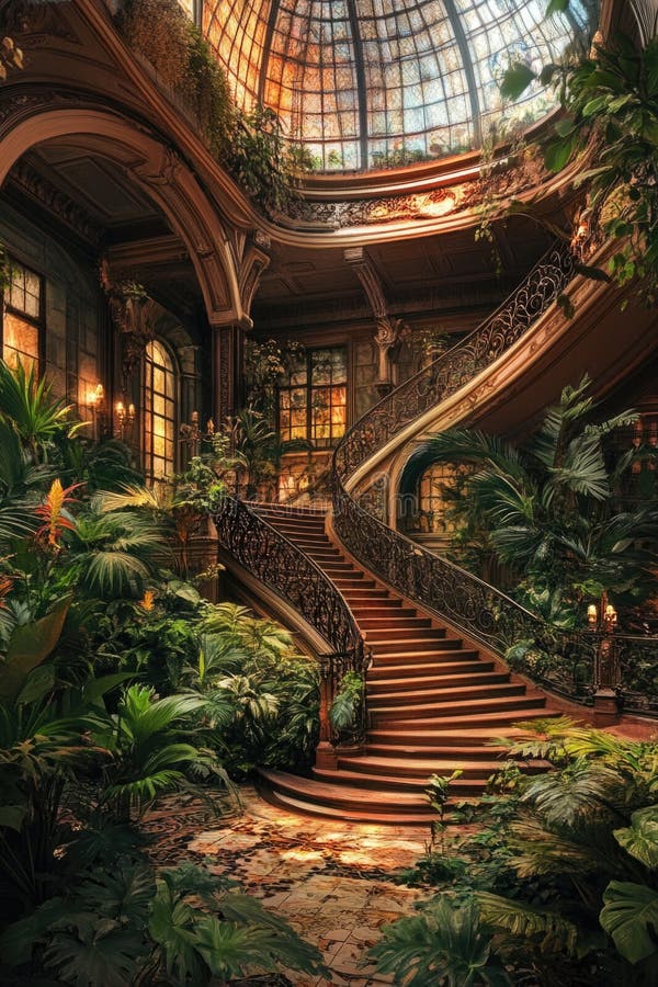 Building Staircase with Greenery Stock Image - Image of home, landscape ...