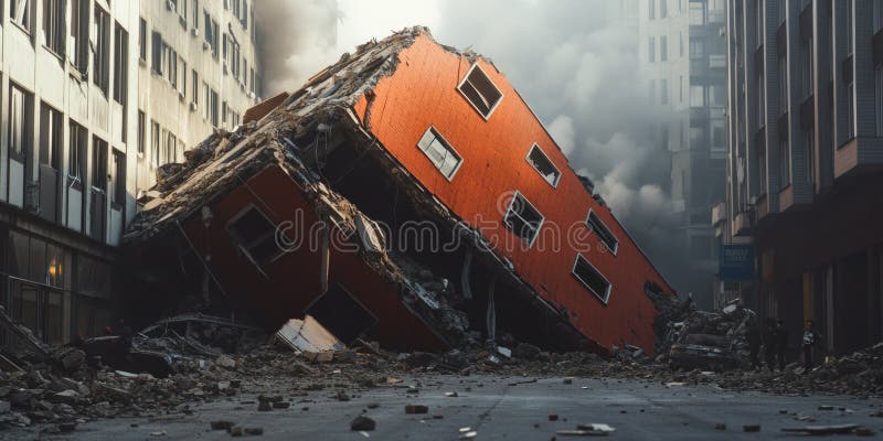 A Building with Structural Damage, Tilting and about To Collapse Stock ...