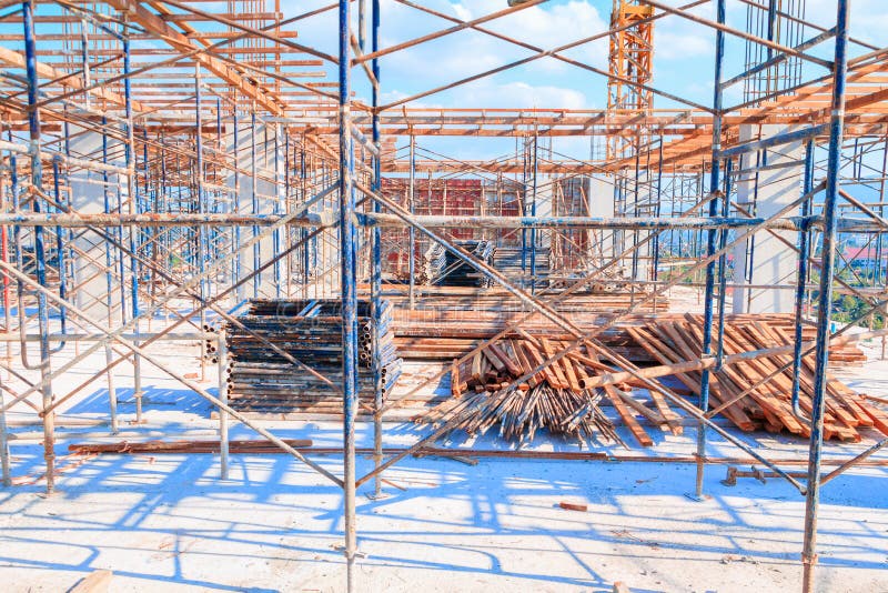 Building Structure Outside Construction Site on High Rise Stock Photo ...