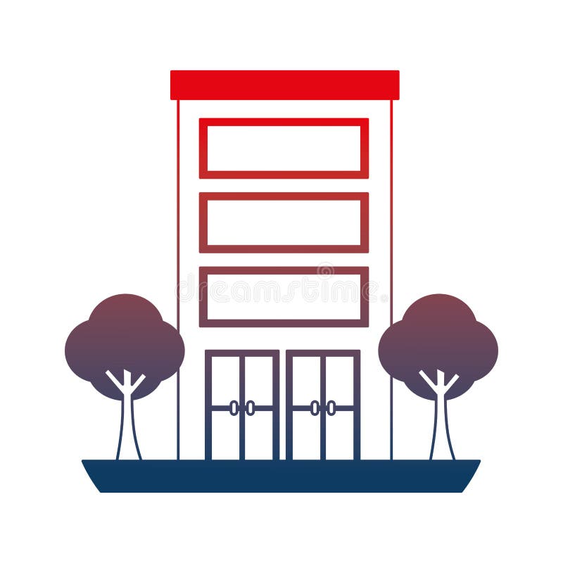 Building Structure with Trees Plants Isolated Icon Stock Vector ...