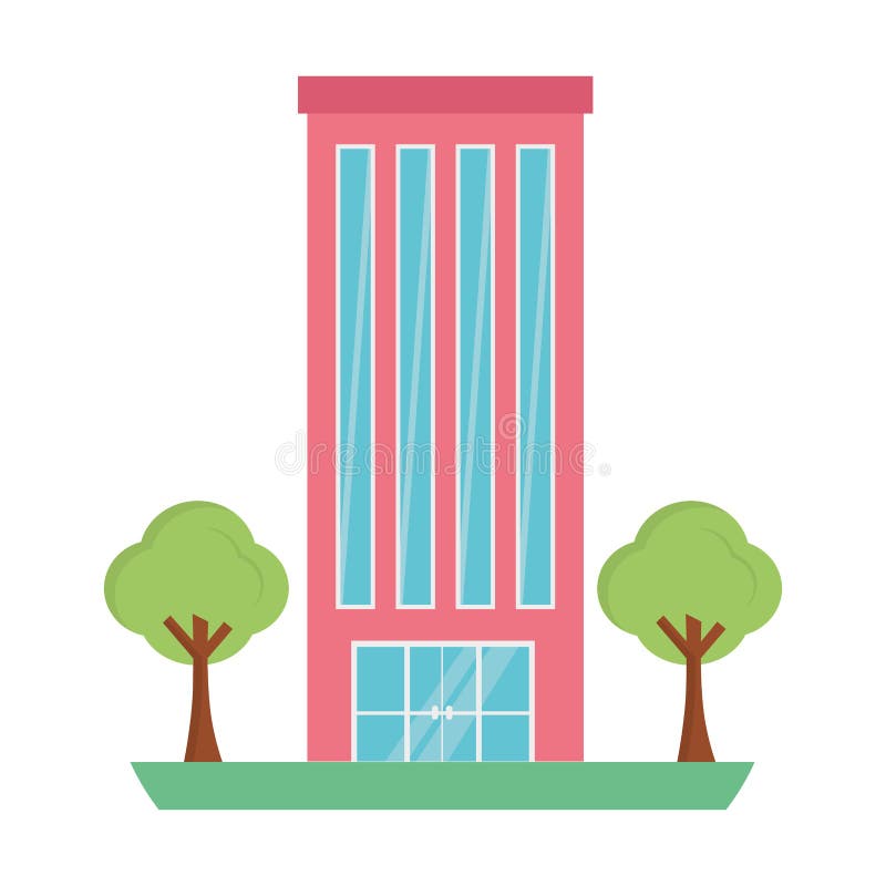 Building Structure with Trees Plants Isolated Icon Stock Vector ...