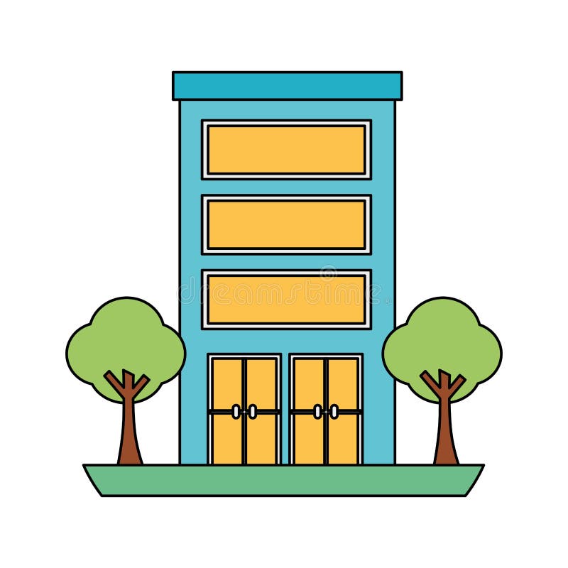 Building Structure with Trees Plants Isolated Icon Stock Vector ...