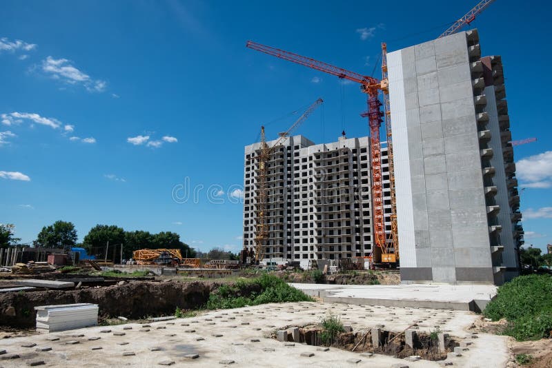 Construction Site of a High-rise Building on a Sunny Day Stock Image ...