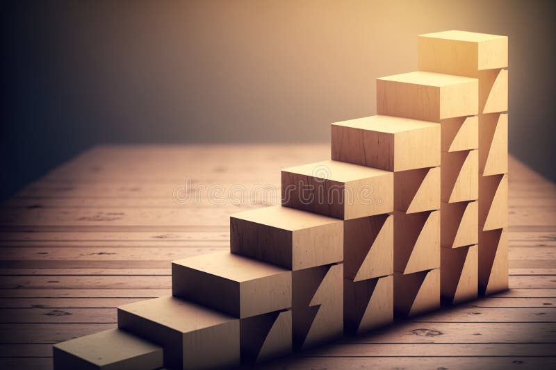 Building Success Step By Step Wooden Blocks Ladder Depicting Positive Progression Ai