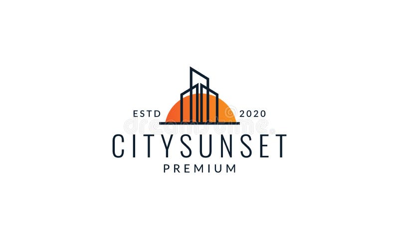 Building with Sunset Line Outline Minimalist Logo Vector Icon ...