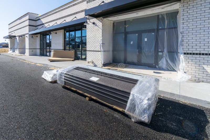 Building Supplies in Front of New Retail Construction Stock Image ...