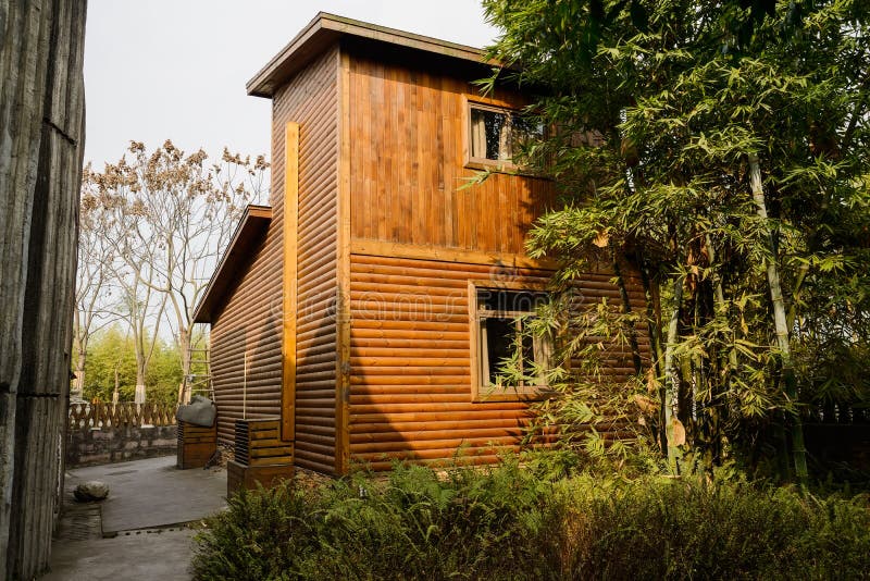 Building Surfaced with Planks in Warm Spring Afternoon Stock Photo ...
