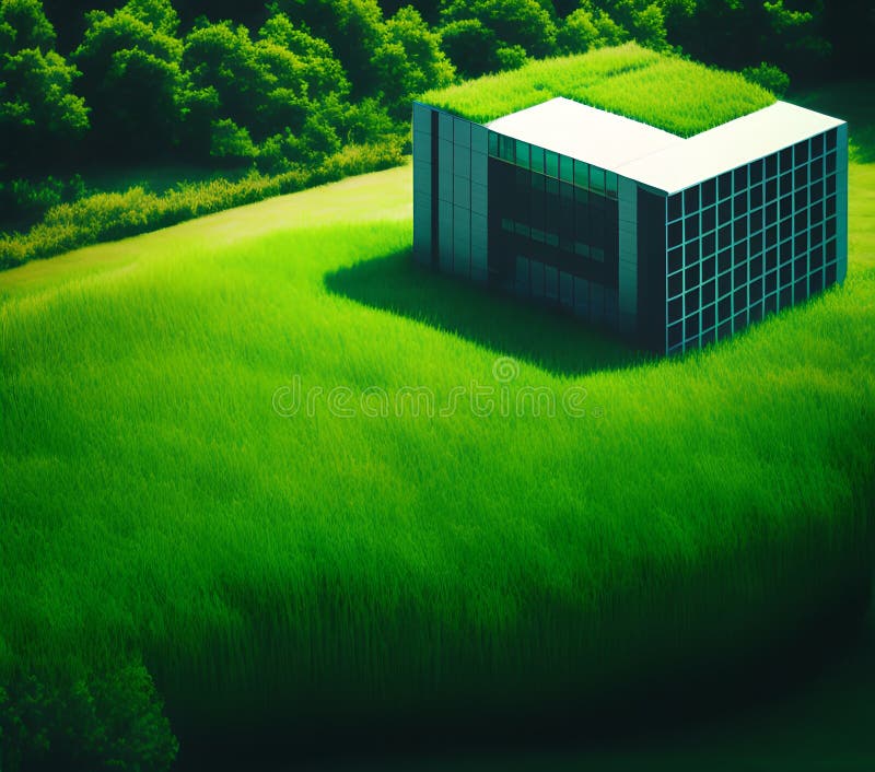 Building Surrounded by Grass, Generative AI Illustration Stock ...