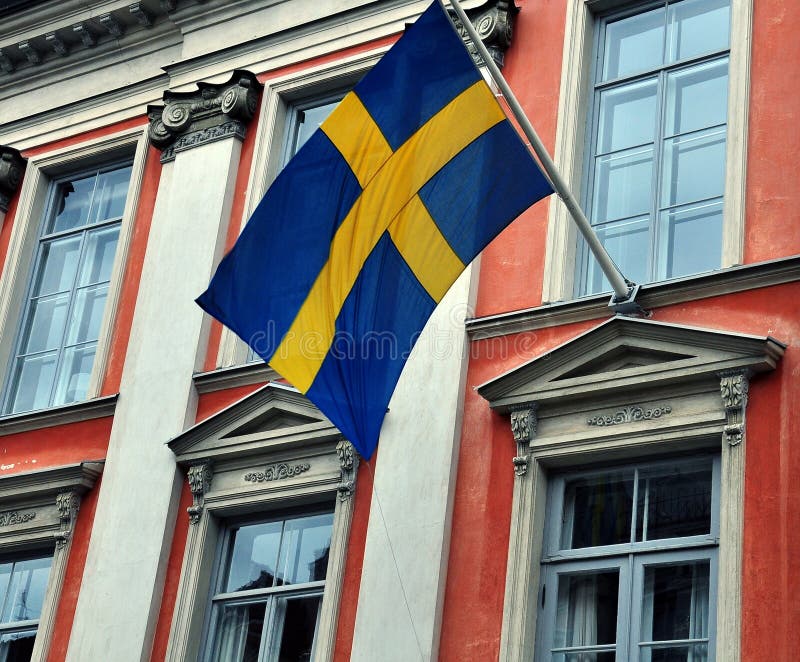 Building with swedish flag stock photo. Image of building - 70399992