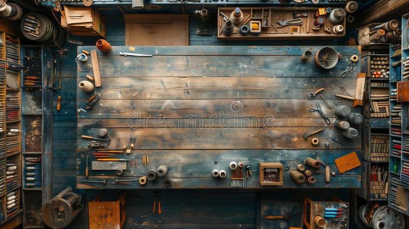 Building Table with Engineering Tools and Metal Materials Stock Photo ...