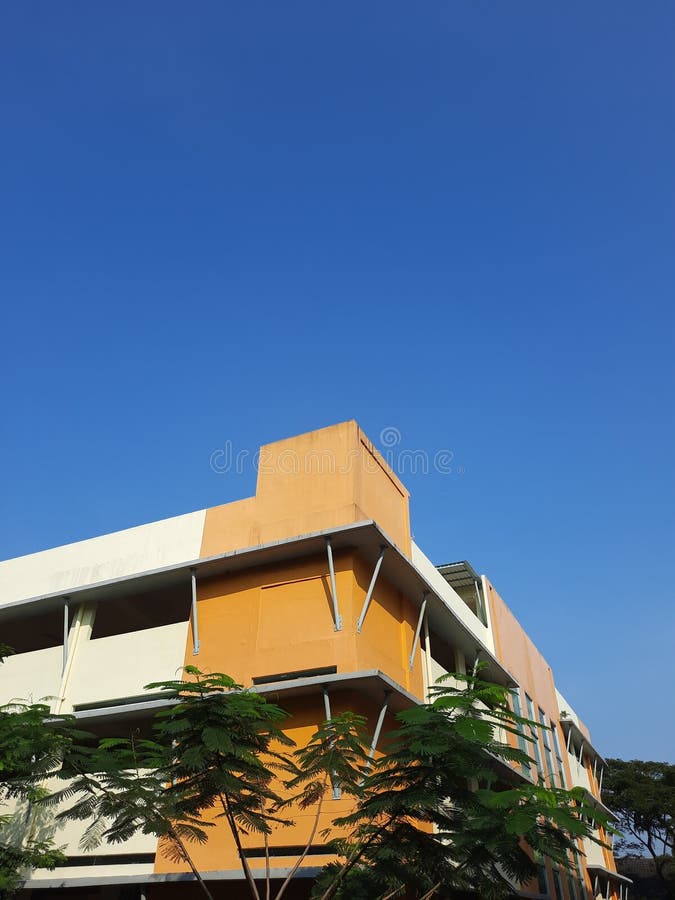Building on a Tall Campus with a Blue Sky Stock Image - Image of ...