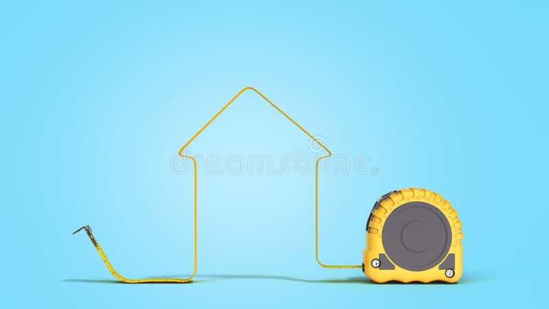 Building Tape Measure with House Shaped Tape 3d Render on Blue Gradient ...