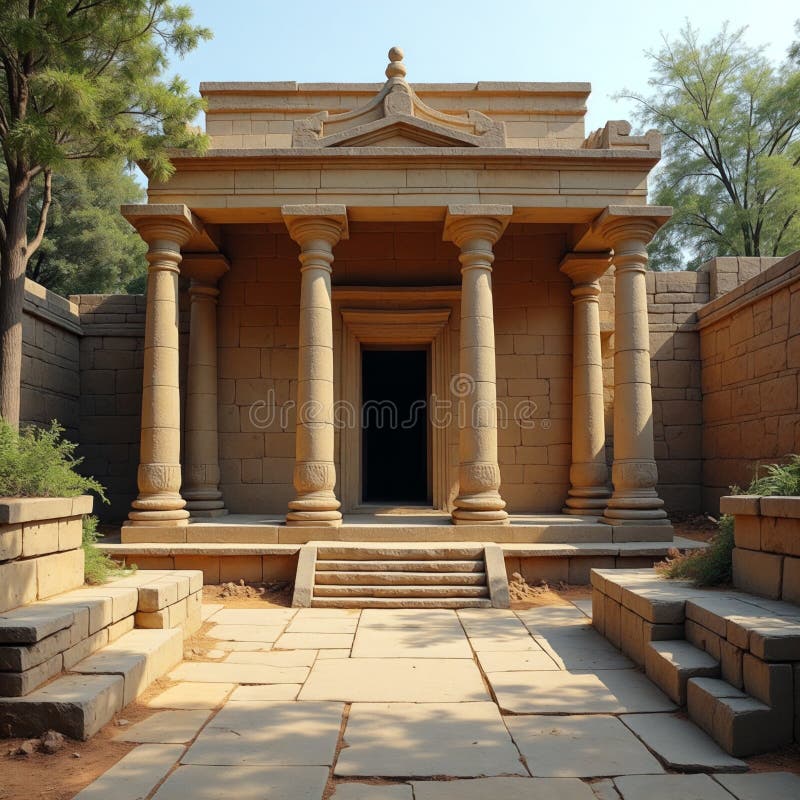 The Building is a Temple with a Large Entrance Stock Illustration ...