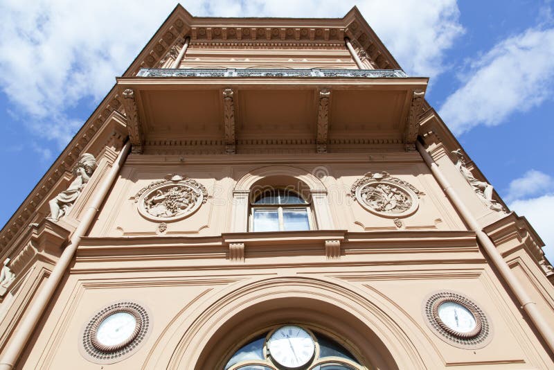 Building with Thermometer, Clock and Barometer Stock Photo - Image of ...