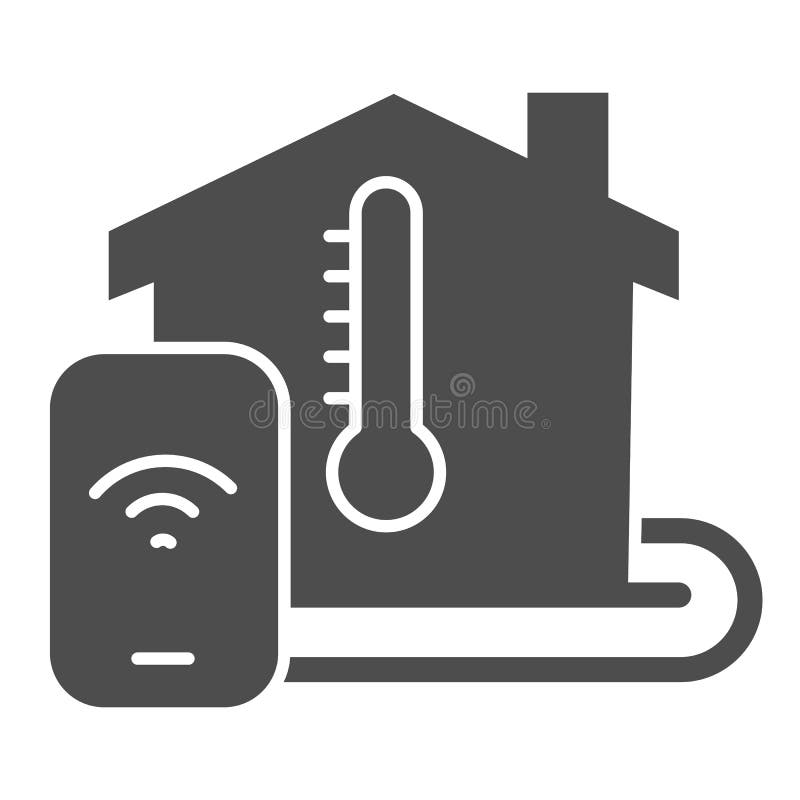Building and Thermometer with Smartphone Solid Icon, Smart Home Symbol ...
