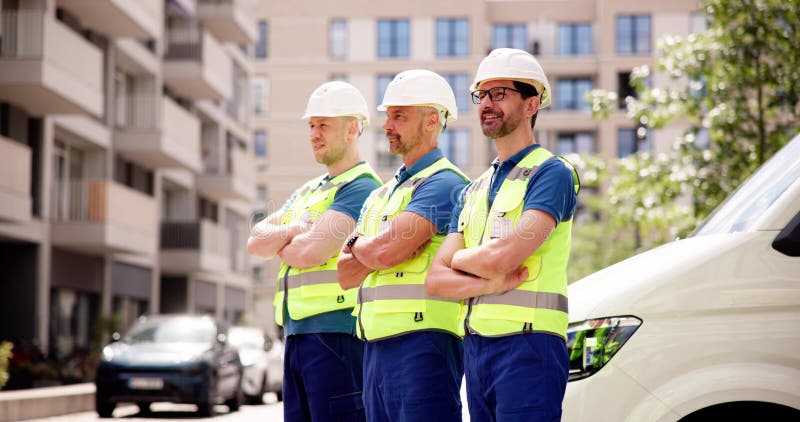 Building Together: Smiling Construction Manager Leads Happy Team Stock ...