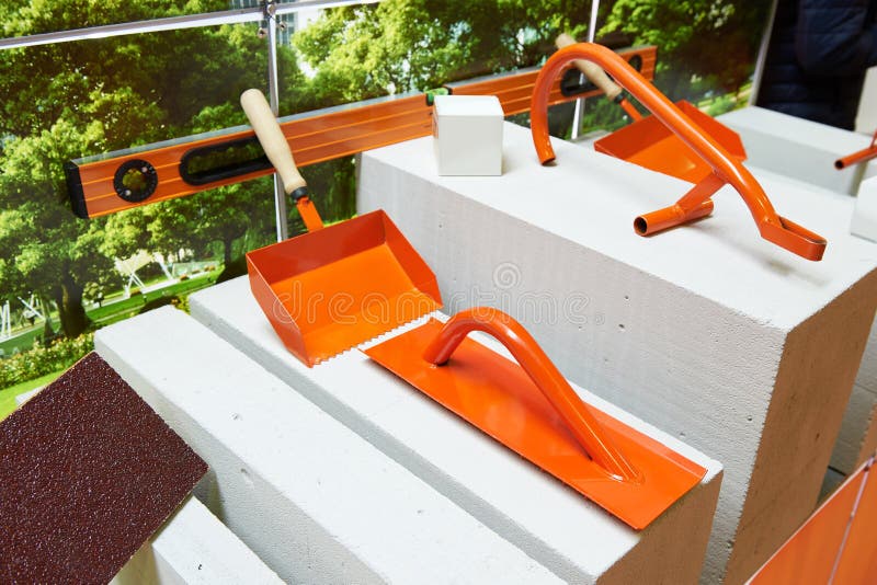 Building Tools and Foam Concrete Blocks Stock Photo - Image of ...