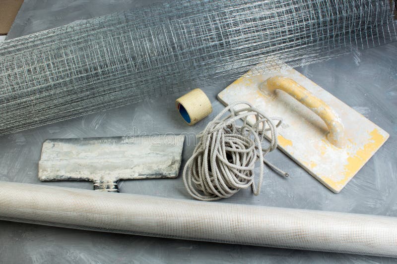 Building Tools on the Gray Concrete Background. Copy Space Stock Photo ...