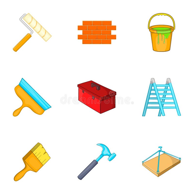 Building Tools Icons Set, Cartoon Style Stock Vector - Illustration of ...