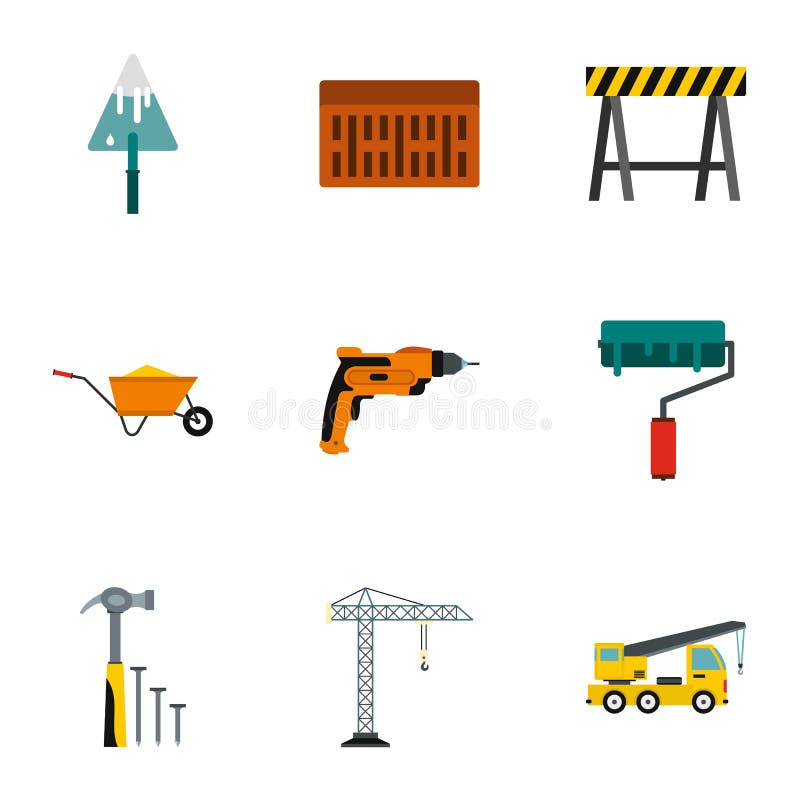 Building Tools Icons Set, Flat Style Stock Vector - Illustration of ...