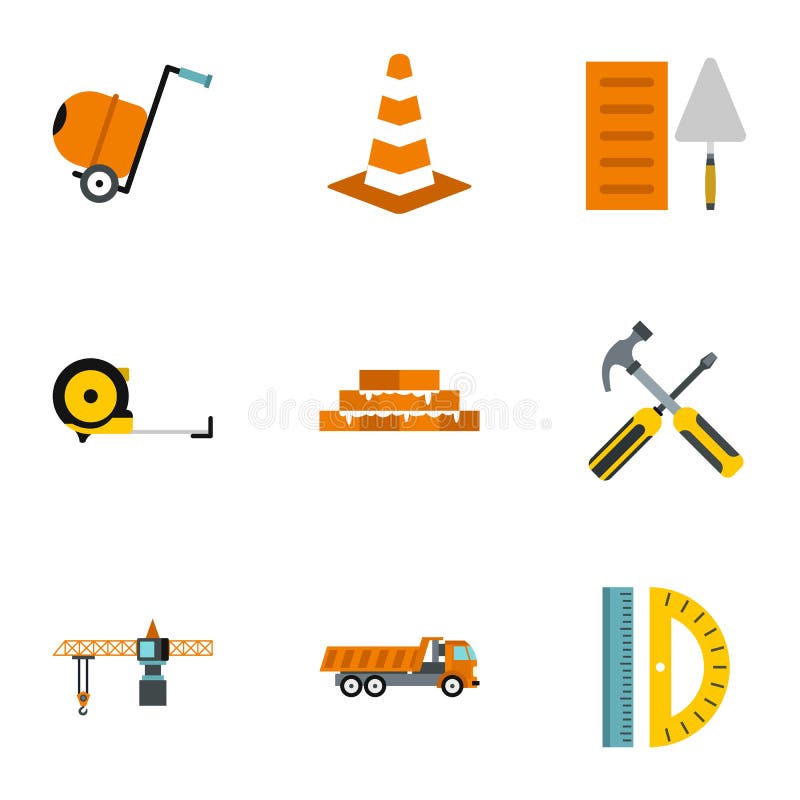 Building Tools Icons Set, Flat Style Stock Vector - Illustration of ...