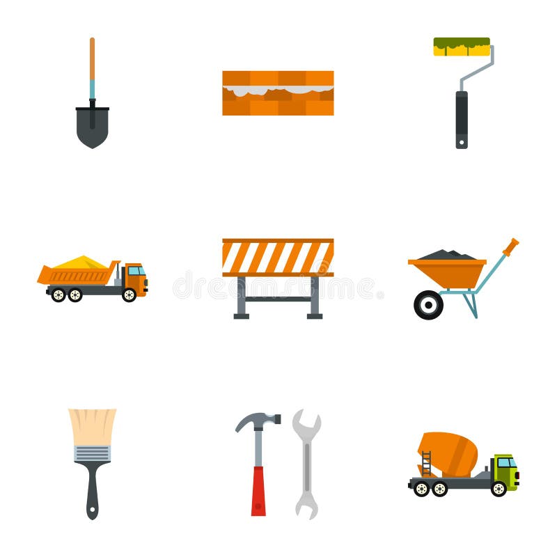 Building Tools Icons Set, Flat Style Stock Vector - Illustration of ...