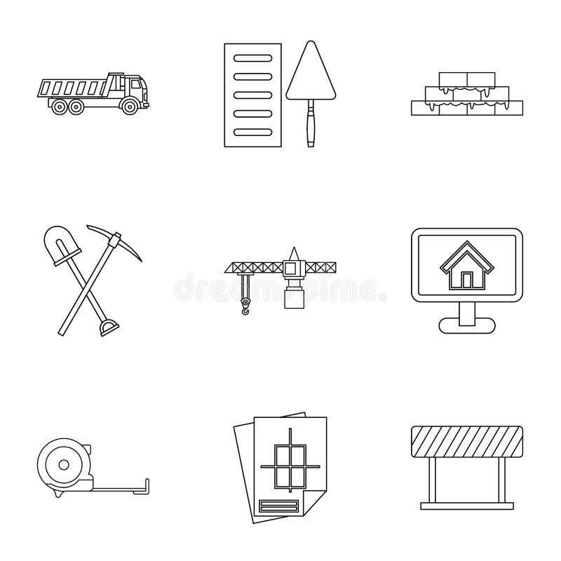 Building Tools Icons Set, Outline Style Stock Vector - Illustration of ...