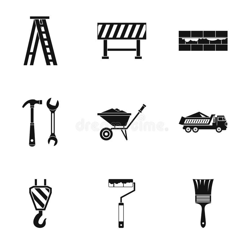 Building Tools Icons Set, Simple Style Stock Vector - Illustration of ...