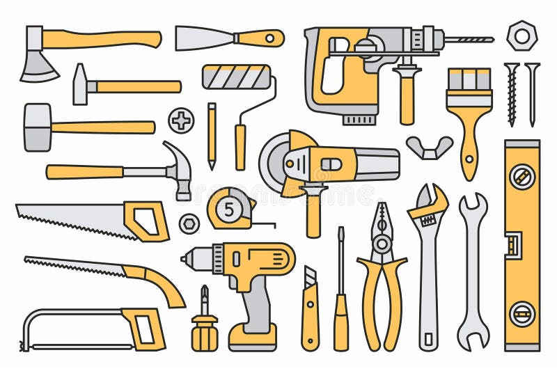 Building tools Icons stock vector. Illustration of perforator - 95860382