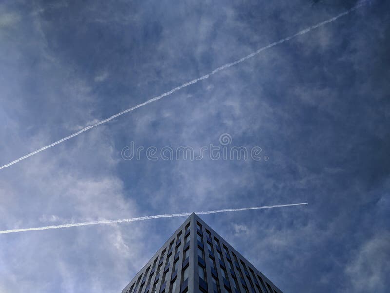 Building Top with Airplanes Above Stock Image - Image of office ...