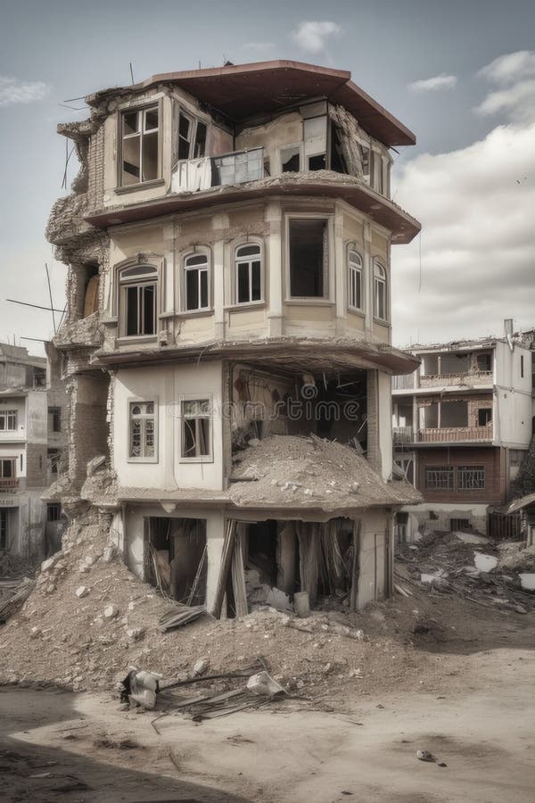 A Building is Torn Down and Lying on the Ground. Demolished Building at ...